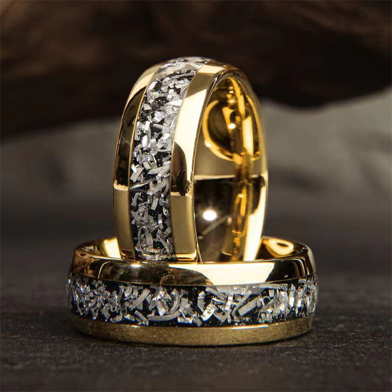 Fashion 8mm Men Stainless Steel Rings Inlay Meteorite Abalone Shell ...