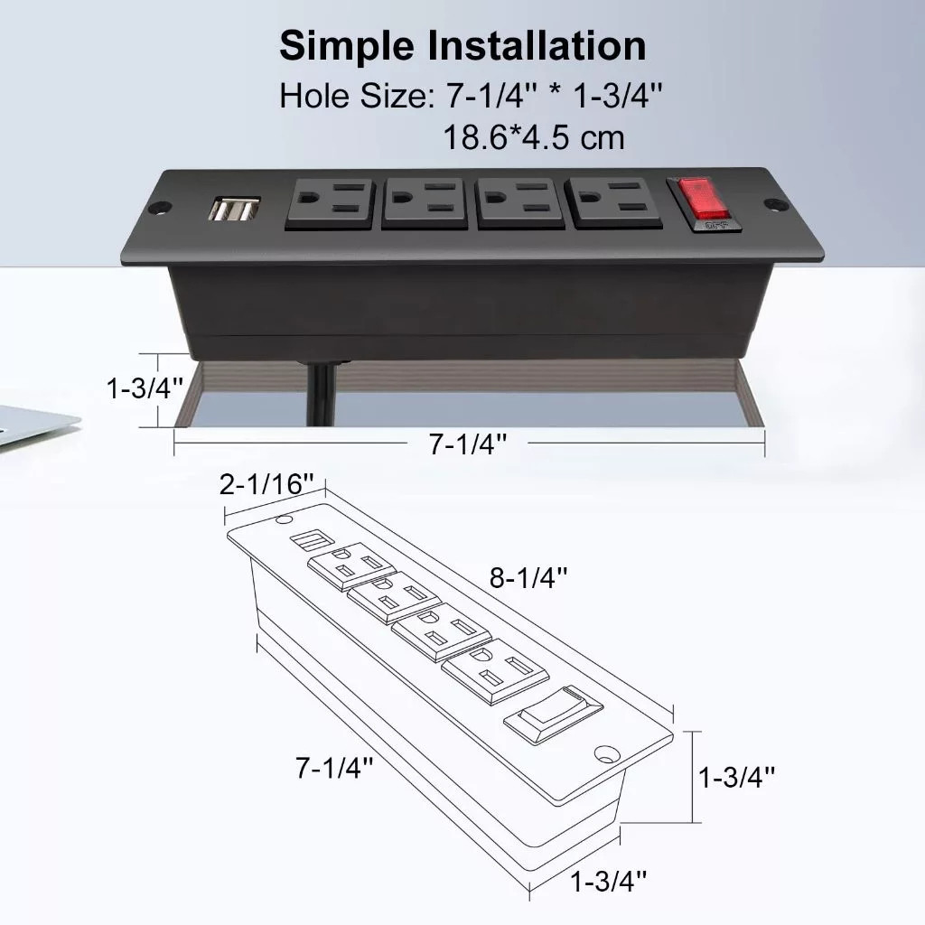 Embedded Socket Desk Extension Cord With USB 4 Outlets 2 Meters ...