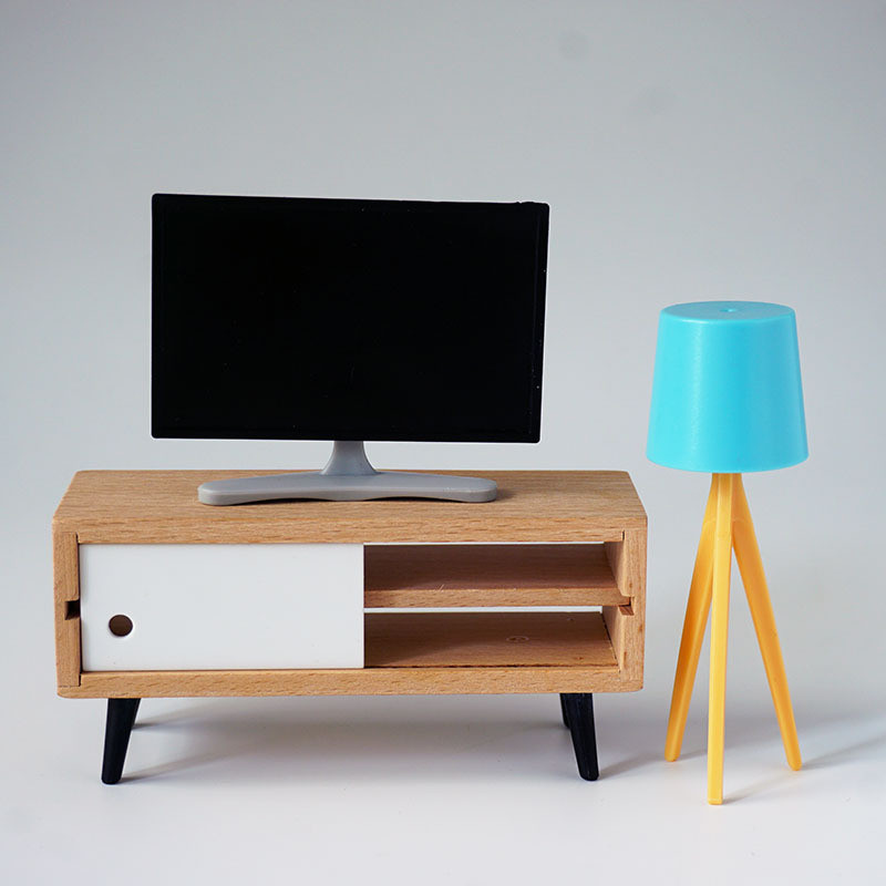 3pcs Set Miniature Television with Stand Lamp Set Dollhouse Living Room ...