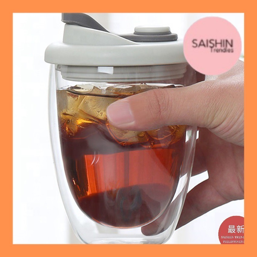 Saishin Double Walled Borosilicate Glass Tumbler with Silicone Cover ...