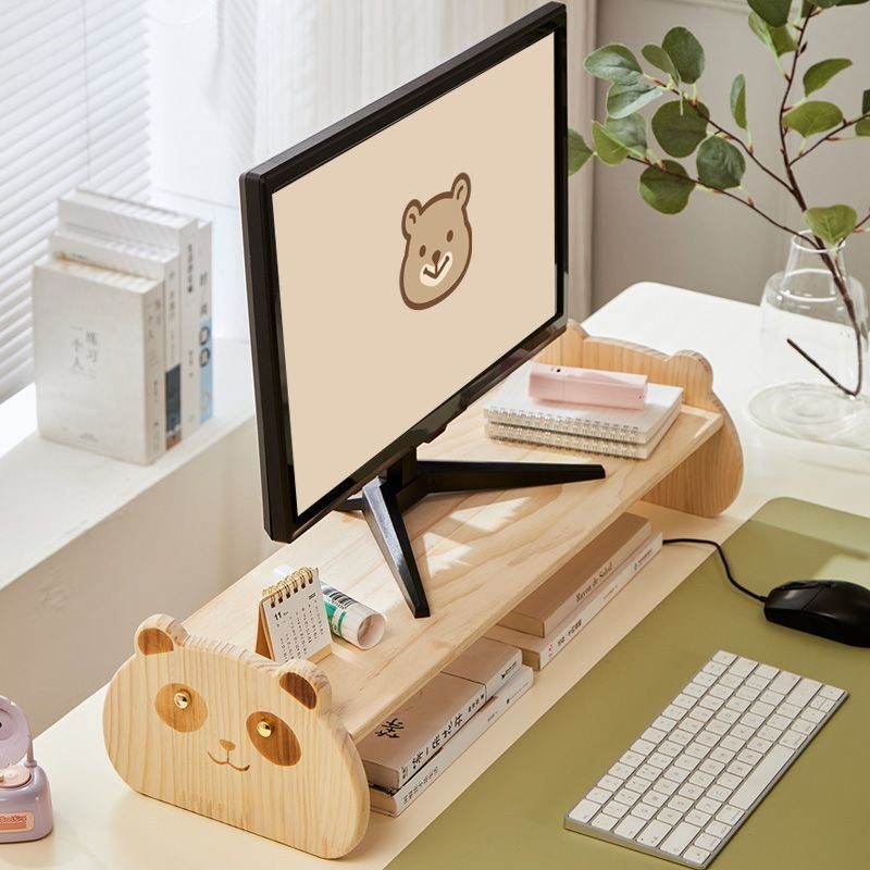 Desktop Computer Monitor Elevated Rack Solid Wood Desk Storage Notebook ...