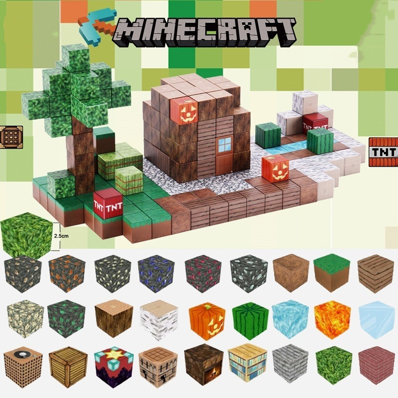 192PCS Minecraft DIY My World Magnetic Building Blocks with Minecraft ...