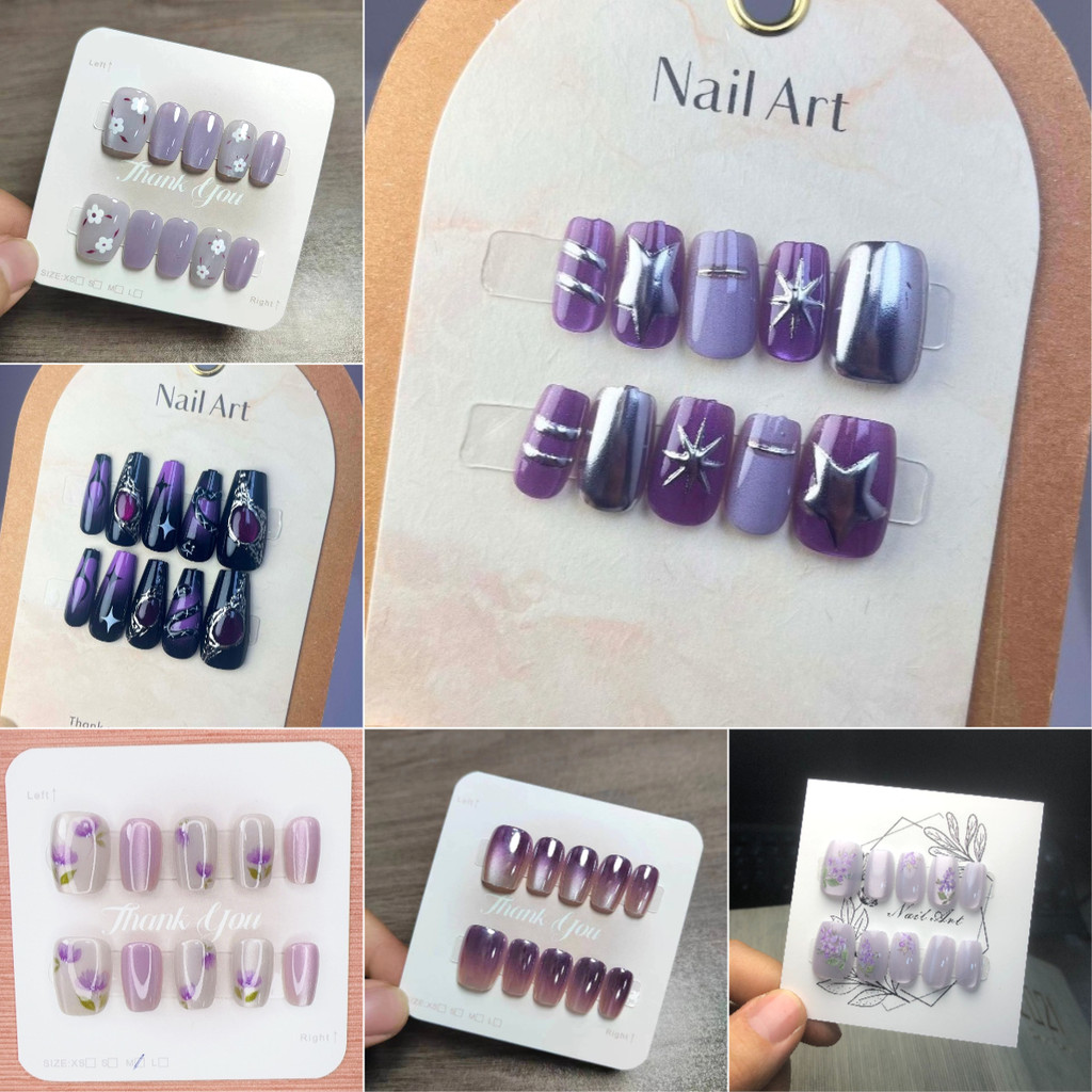 10PCS Purple Fake Nails Almond-shaped Fake Nails Nail Extension Set ...