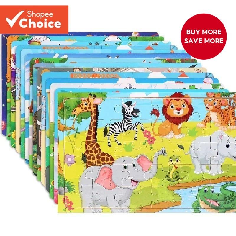 30 Piece Wooden Jigsaw 3d Puzzle Kids Cartoon Animal Vehicle Puzzles ...