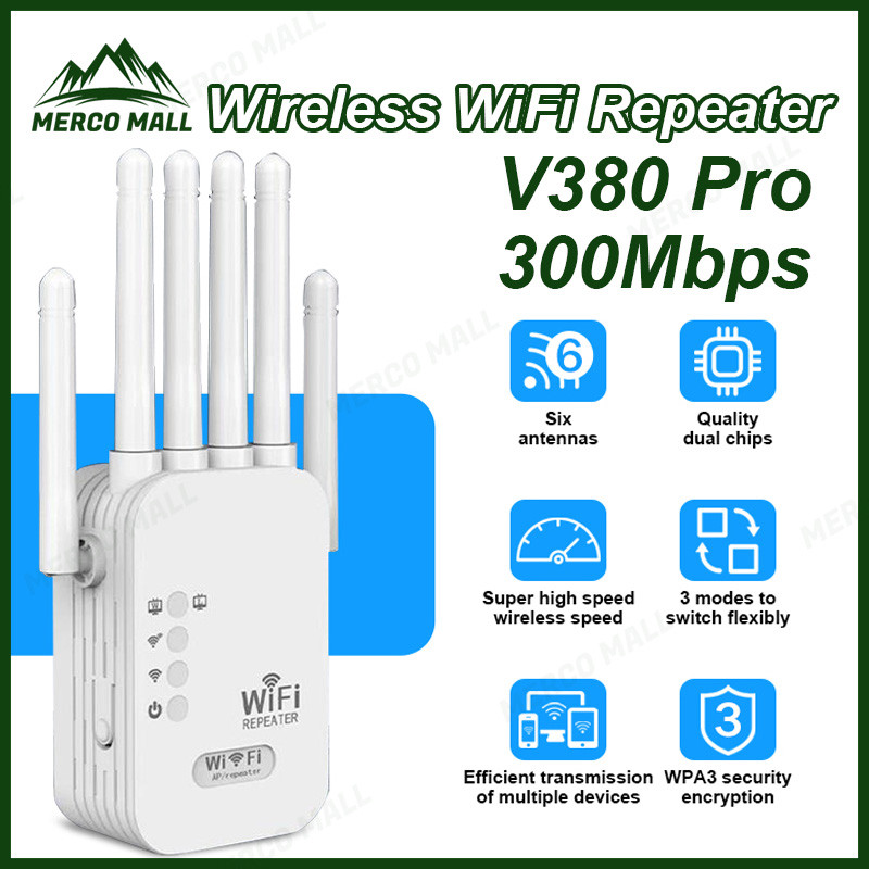 V380 PRO 300Mbps Wireless WIFi Repeater 6 Antenna High Speed WiFi ...