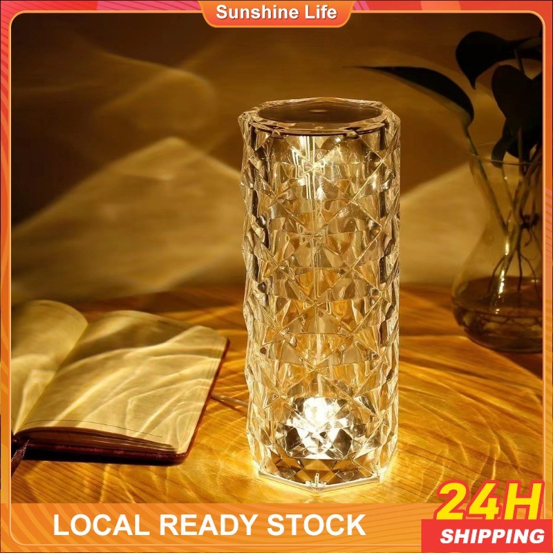 16 Colors LED Crystal Table Lamp Rose Light Projector Touch Romantic Diamond Atmosphere Light ...