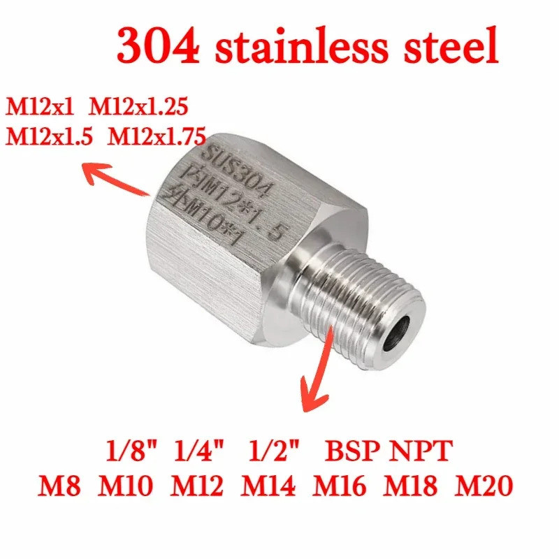 M12 Female to Male M10 M12 1/8" 1/4" 3/8" BSP NPT Hex Reducer Bushing 304 Stainless Steel High ...