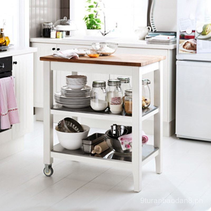 Nordic Kitchen Counter Solid Wood Kitchen Middle Island Movable Console ...