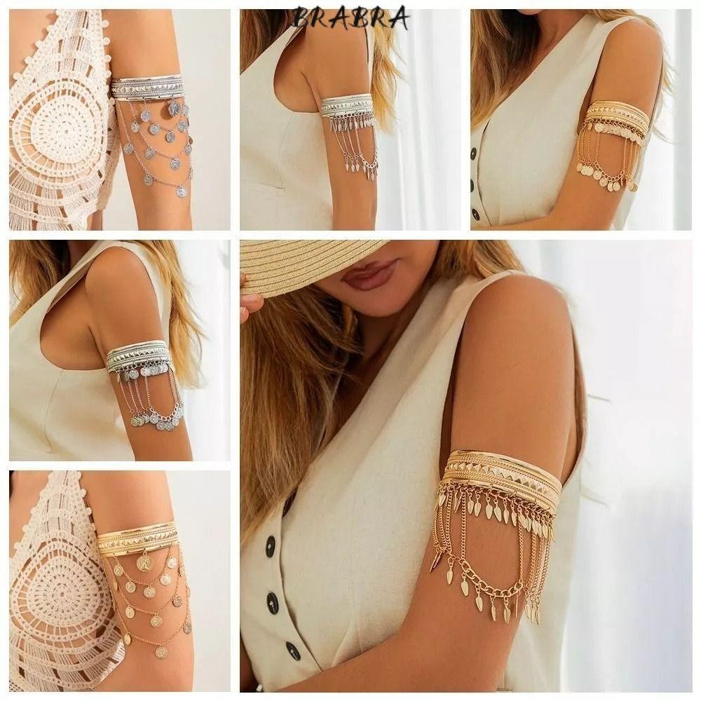 BRB Tassel Arm Chain, Metal Adjustable Wide Open Bangle, Retro Fashion ...