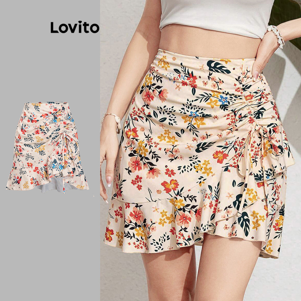 Lovito Women Casual Floral Drawstring Skirts L120ED190 | Shopee Philippines