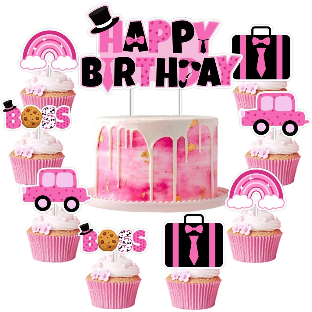 Boss Girl Baby Cake Toppers Boss Theme Cupcake Toppers Rose Pink Bow ...
