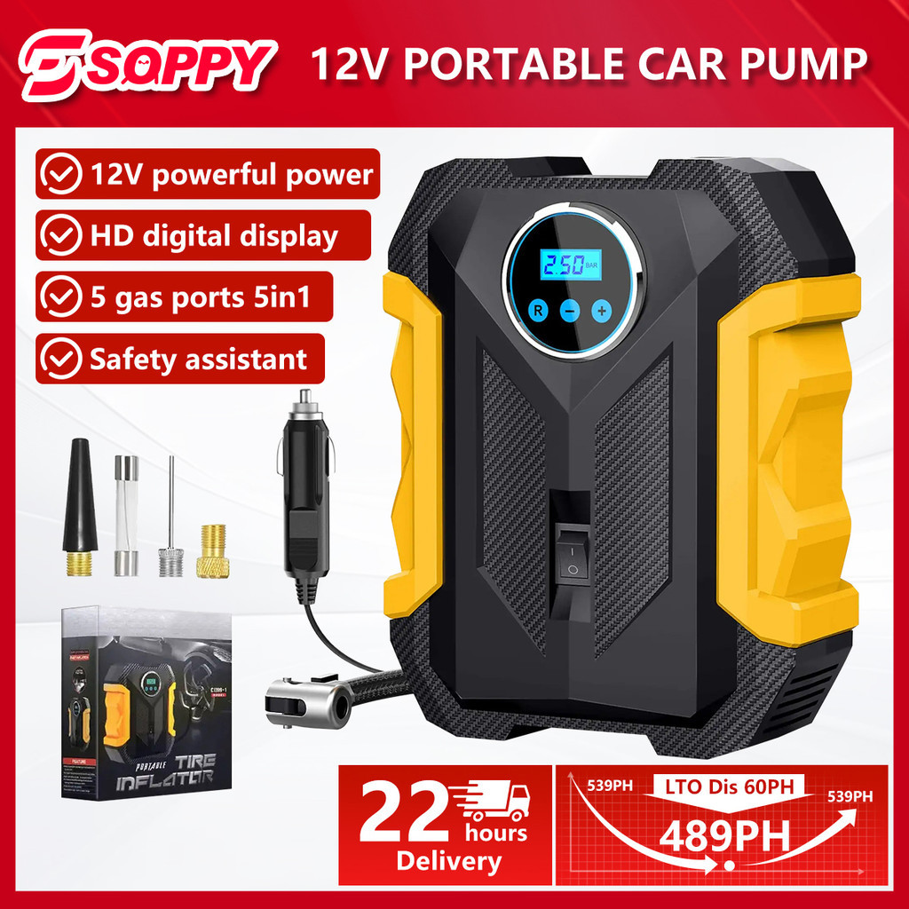 SOPPY 120W Air Compressor 12V Portable Car Tire Inflator 150psi Digital ...
