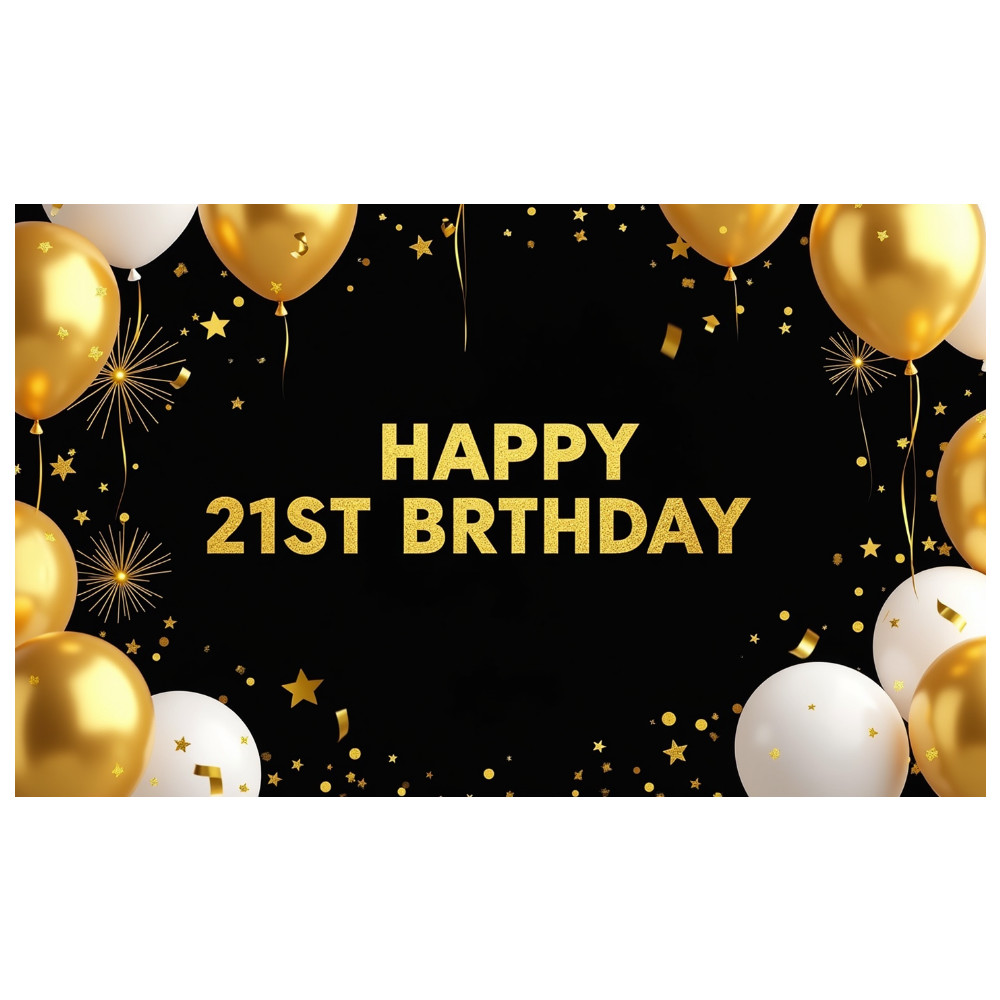 Happy 21st Birthday Party Backdrop Banner Gold Balloon Celebration Photo Booth Background for ...