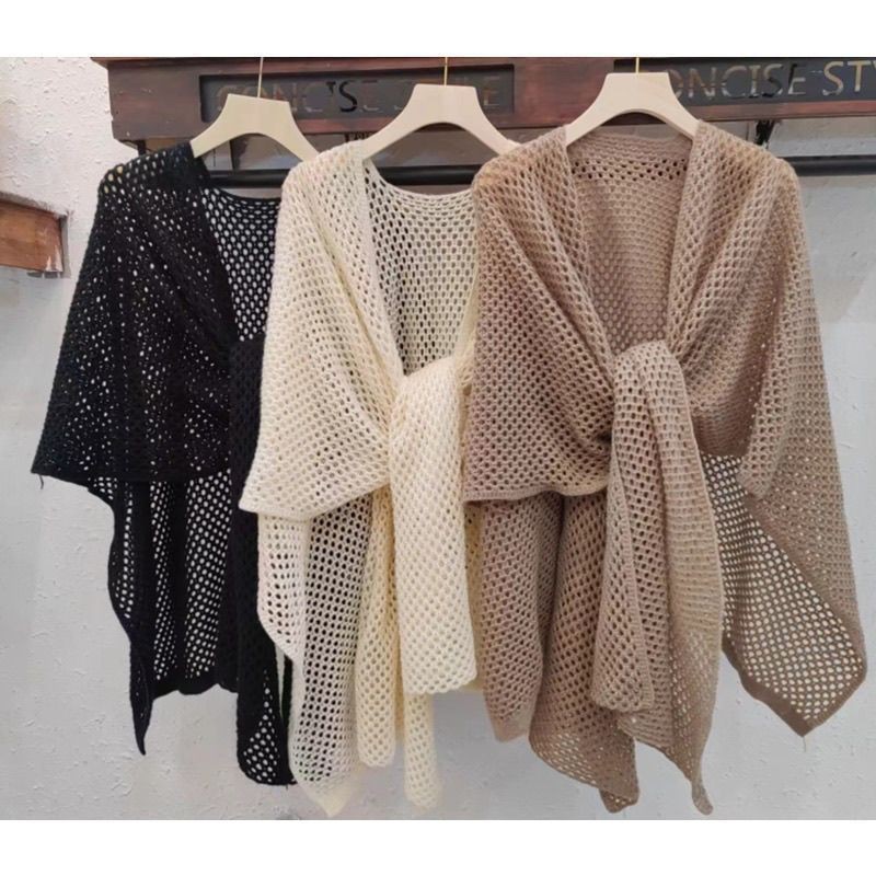 Hollow cloak new shawl 2025 gentle style loose lazy knitted versatile ...