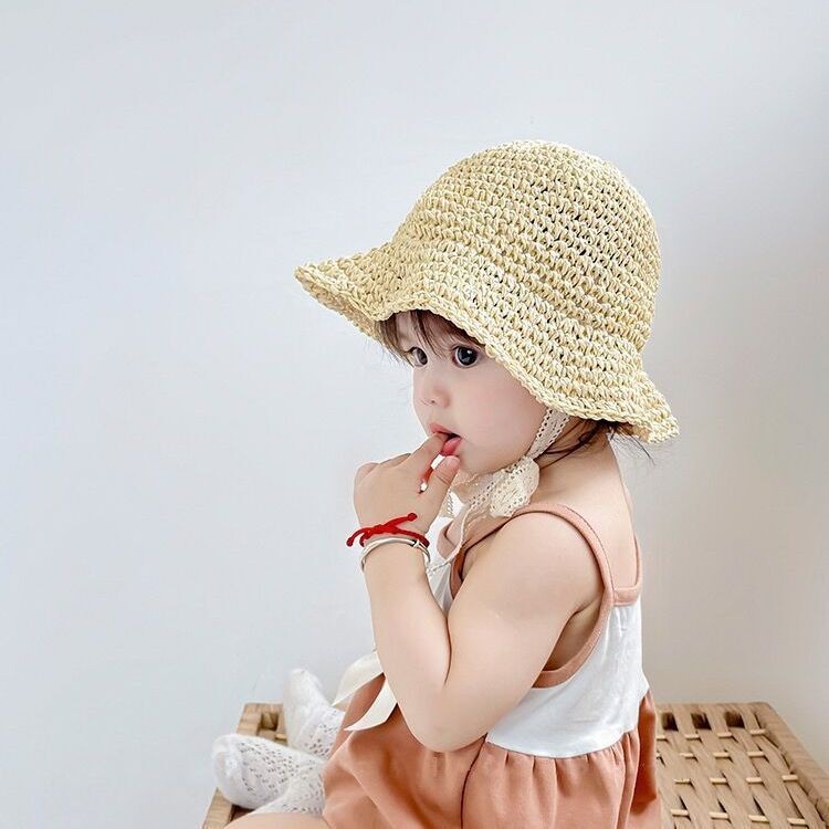 Baby Straw Hat Baby Sun Hat Girl Curling Edge Children Sun Hat Straw ...