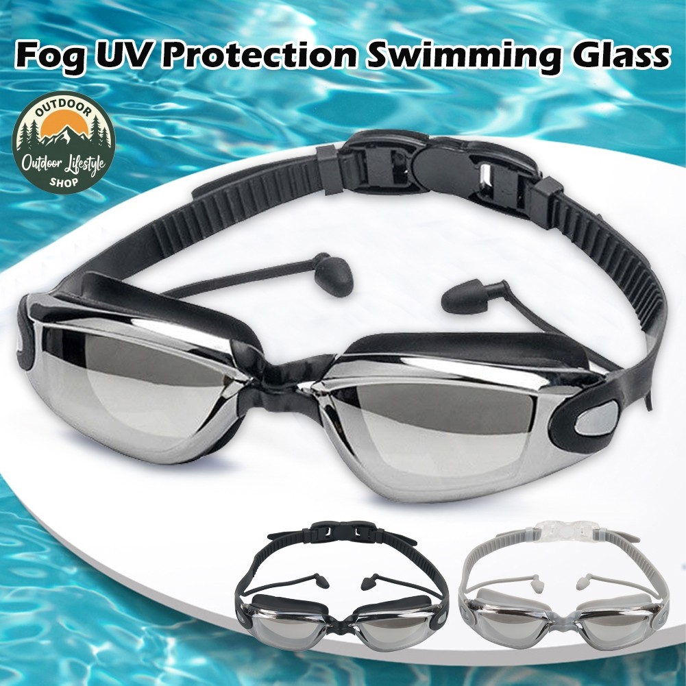Adjustable Electroplating Swimming Goggles With Earplug Anti Fog UV ...