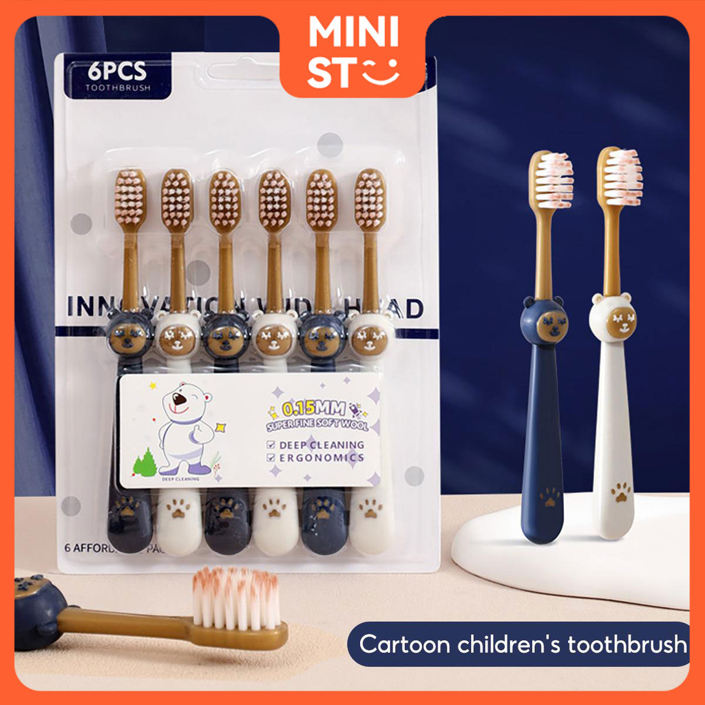 6Pcs Baby Children‘s Toothbrush Cartoon Bear Soft Bristles Dental Deep ...