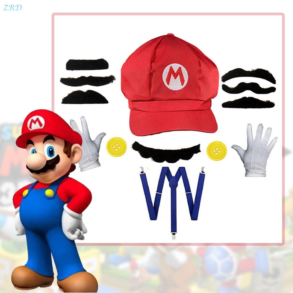 Super Mario Bros Cosplay Props Dome Cotton Caps Gloves Mustache with ...