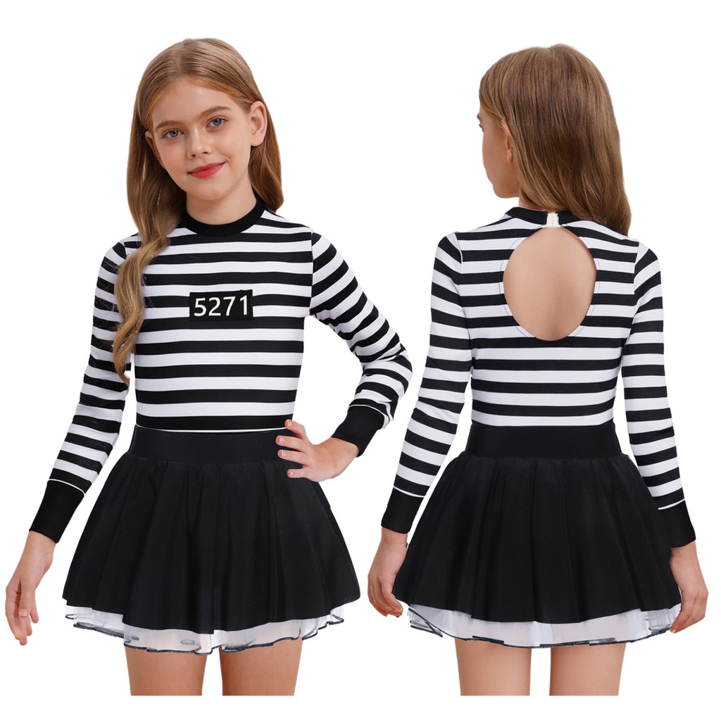 Children Girls Halloween Theme Party Prisoner Cosplay Costume Long ...