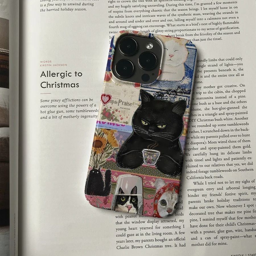 Tea Drinking Elegant Black Cat Suitable iPhone 14 16ProMax XSMAX 12Pro ...