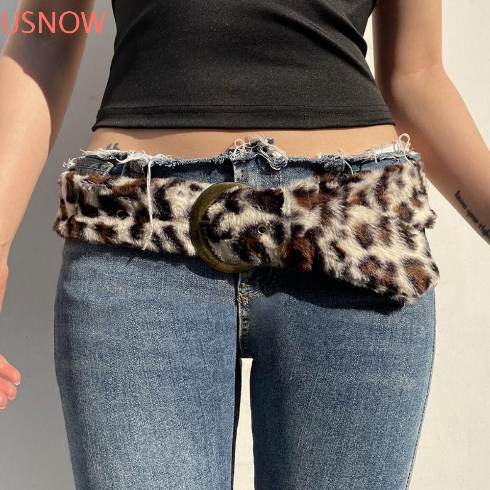 USNOW Leopard Print Plush Belt, Furry Jeans Decor Plush Tassels ...