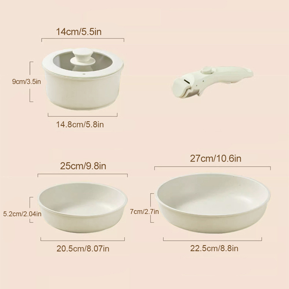 6Pcs Ceramic Non Stick Pot Set with Detachable Handle Universal Fry Pan ...