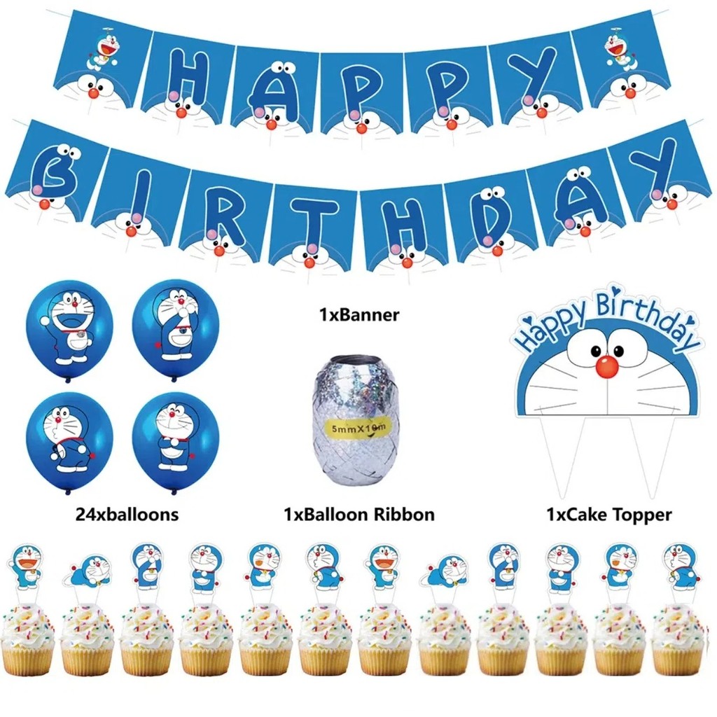 Doraemon Birthday party, banquet, cartoon character flag, background ...