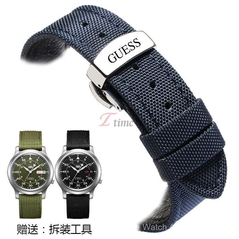 "GUESS Compatible Watch Strap - 18-24mm Canvas & Genuine Leather Band ...