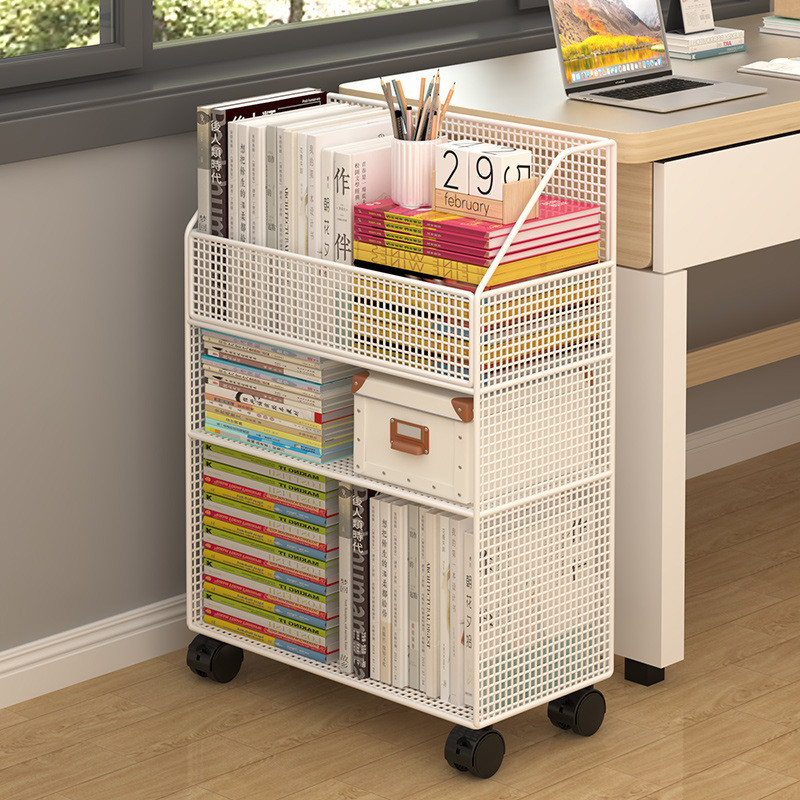 Movable Small Bookshelf Wheeled Desk Storage Rack Floor-standing ...