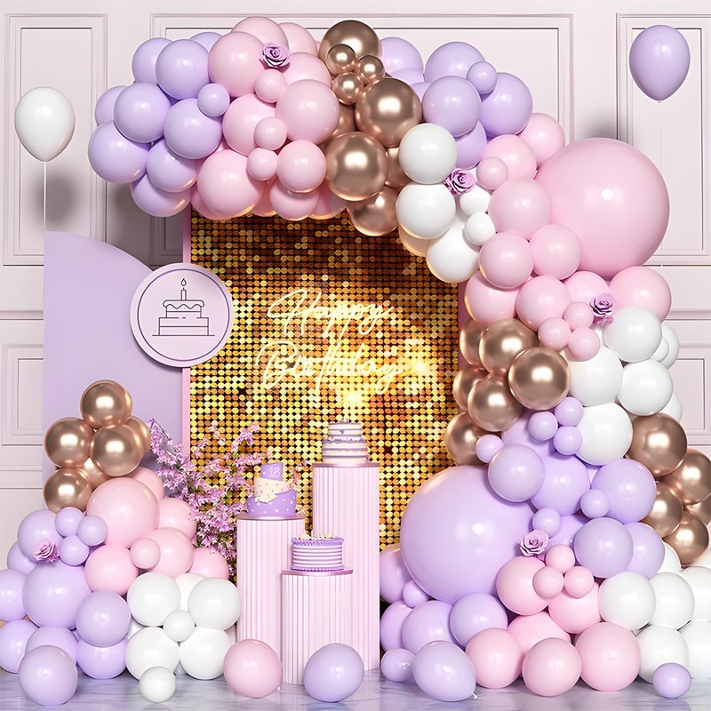 114pcs Lavender Purple Balloons with Rose Gold Balloons Latex Baloons ...