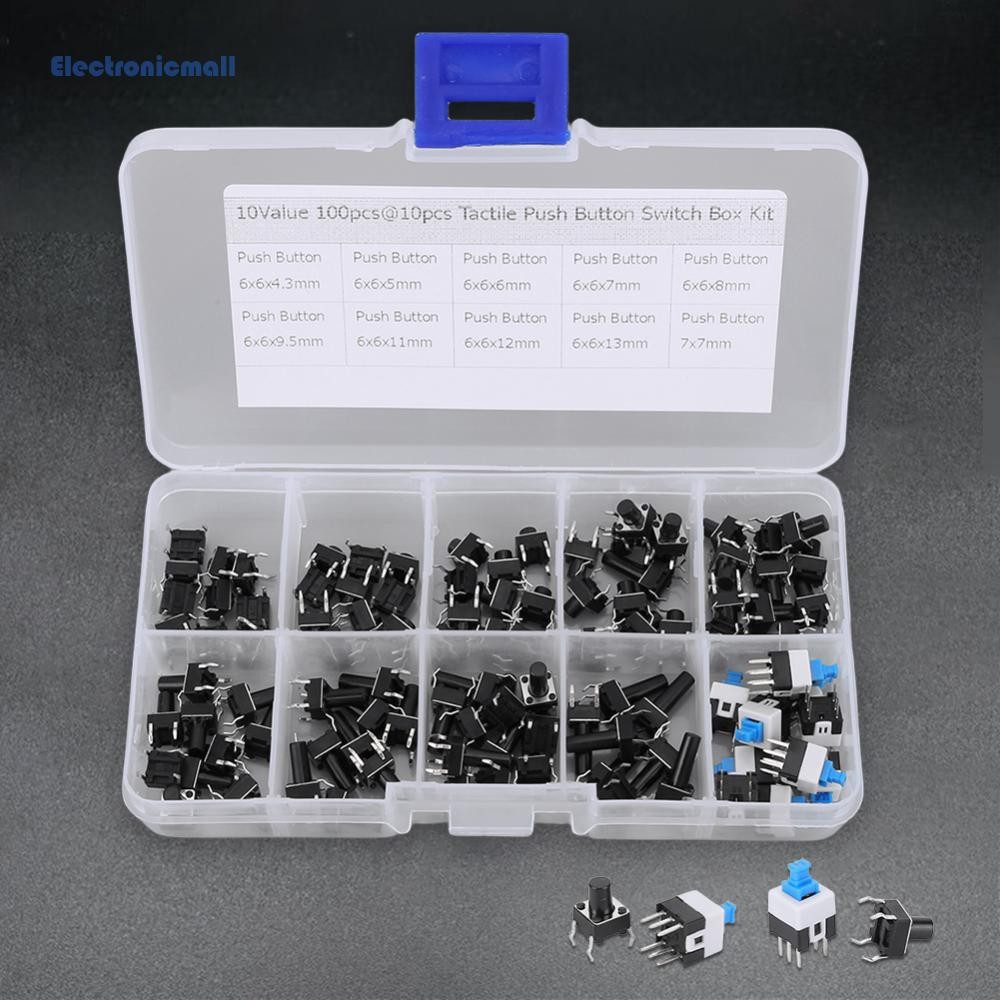 100pcs Tactile Push Button Kit DC 12V 50mA 10 Models Momentary Tact ...