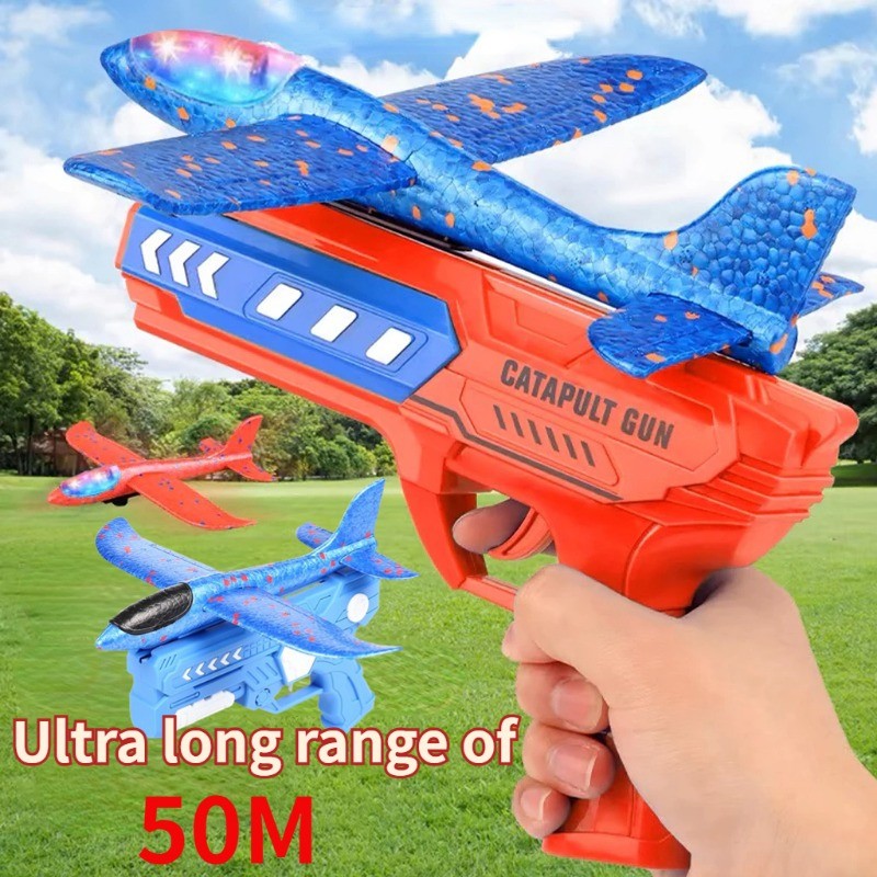 Airplane Launcher Toy Kids Catapult 15-50M Glowing Foam Aircraft ...