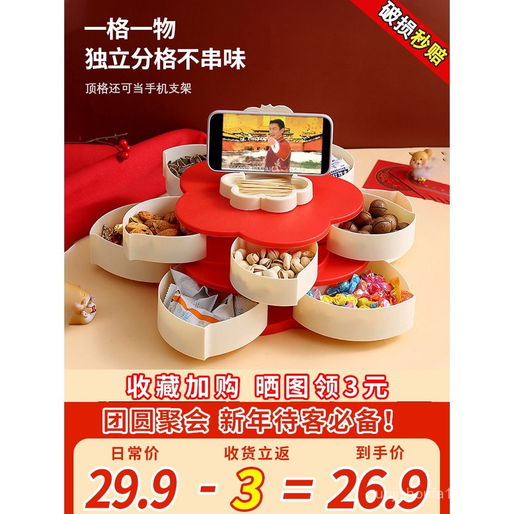 Floral Double-Layer Rotating Fruit Plate New Year Full Box2024New Year ...