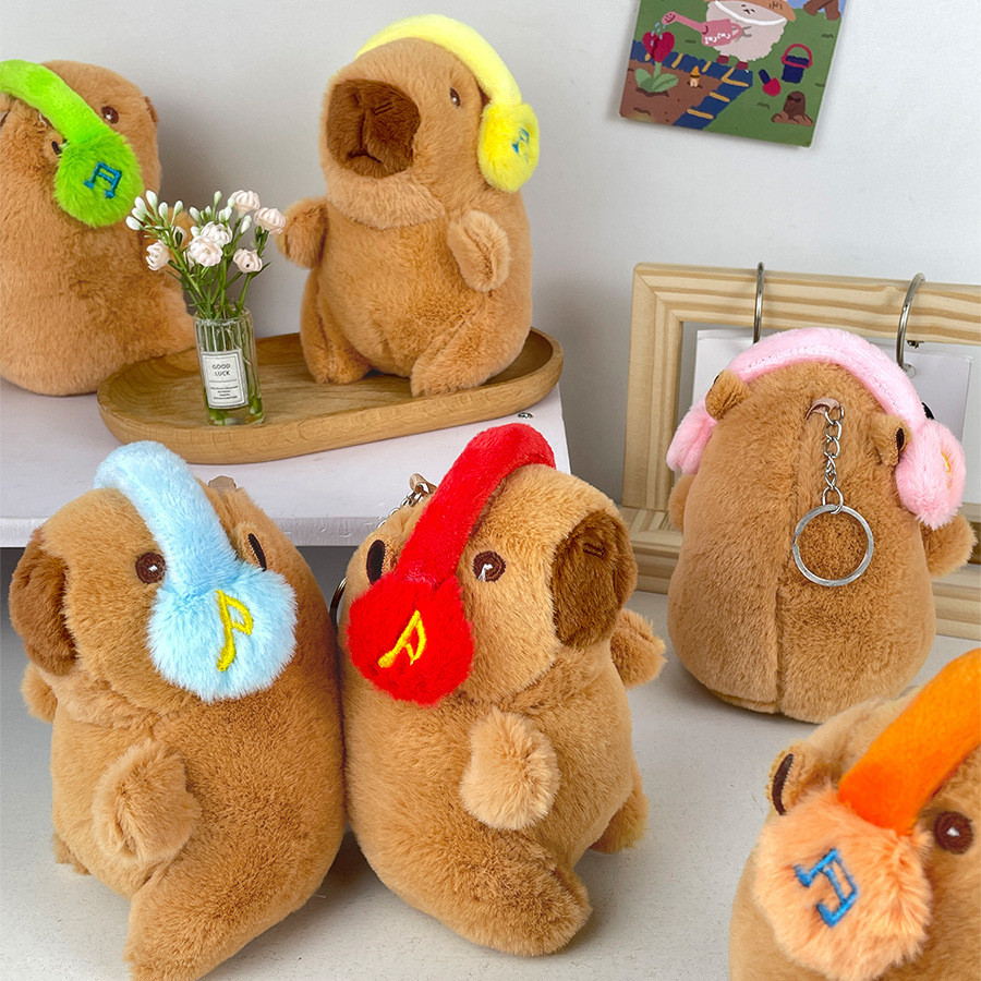 Cute Capybara Plush Keychain with Headphones - Creative Music-Themed ...