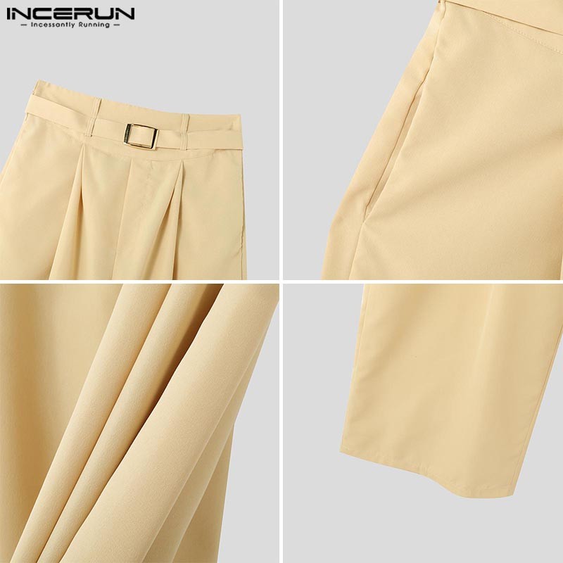 INCERUN Men Vintage Casual Solid Color Loose Wide Leg Pants | Shopee ...