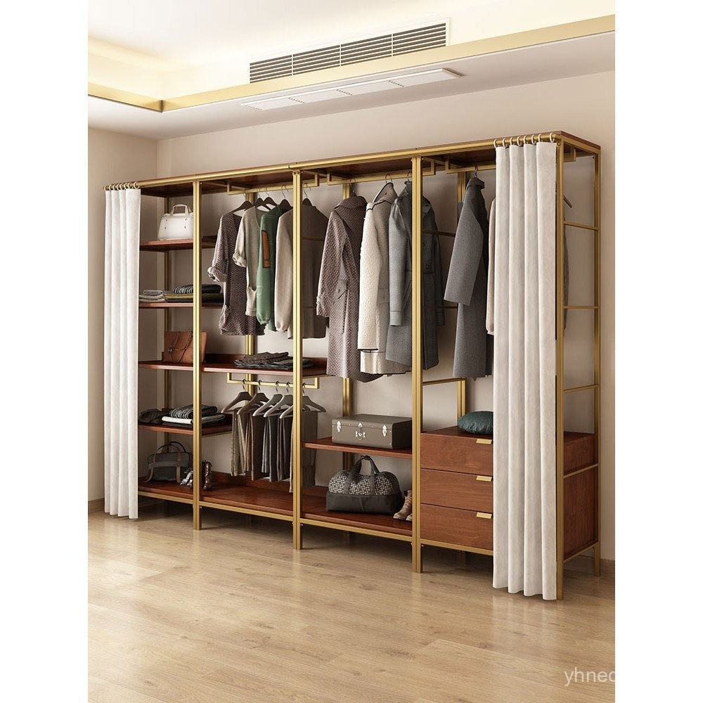 Open Wardrobe Curtain Gold Iron Art Coat Rack Floor Standing Walk-in ...