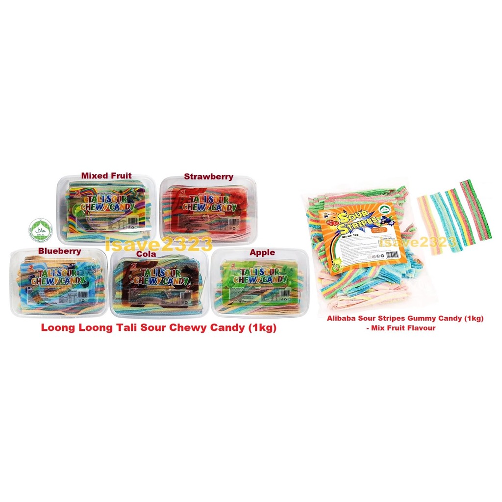 [HALAL] Alibaba Sour Stripes Mix Fruit Gummy Candy (1kg) / Loong2 Tali ...