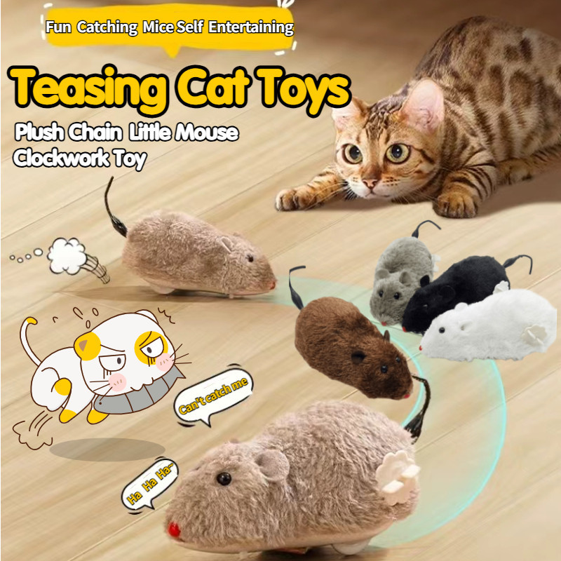 Teasing Cat Toys Plush Chain Mouse Clockwork Toy Jumping Mouse Squeaky ...