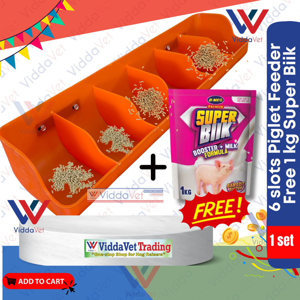 6-slot Piglet feeding trough + Super Biik 1kg Feeding Bowl Trough ...