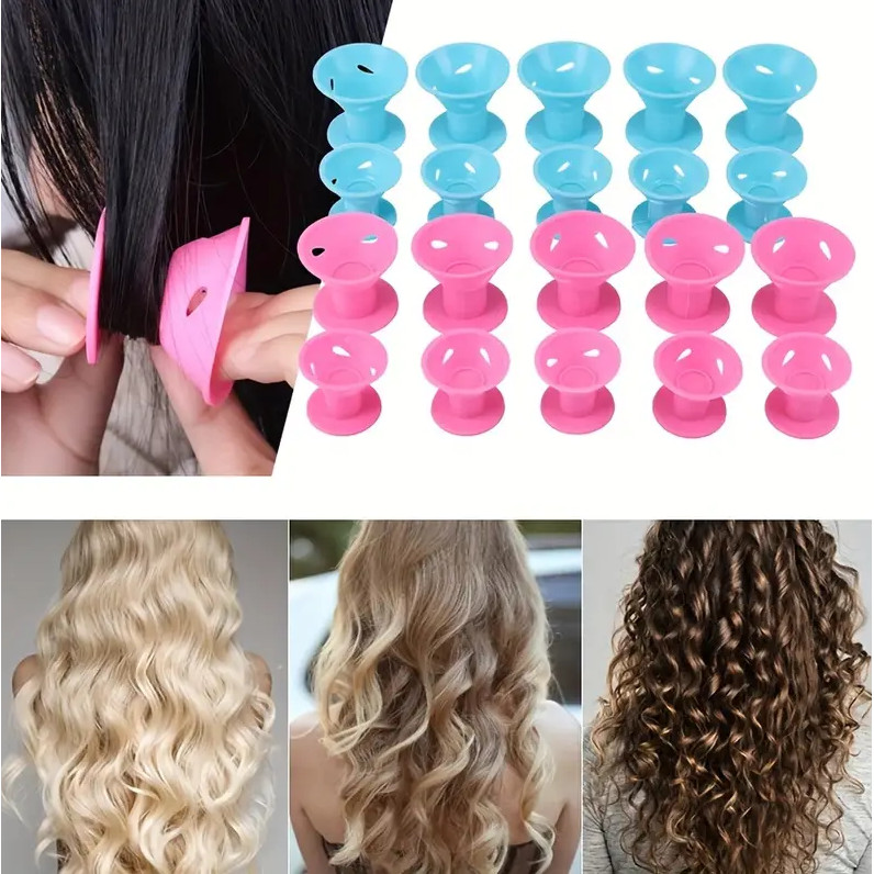 10Pcs Soft Rubber Silicone Heatless Hair Curler Twist Hair Rollers ...