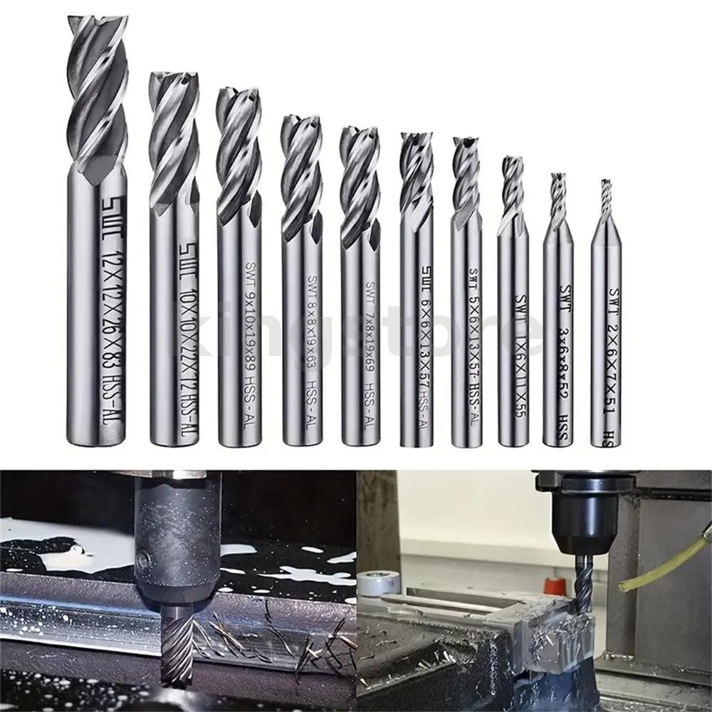 10PCS High-Speed Steel End Mill 4 Flute 2-12mm HSS Spiral Cutter Bits for CNC Lathe Machining ...