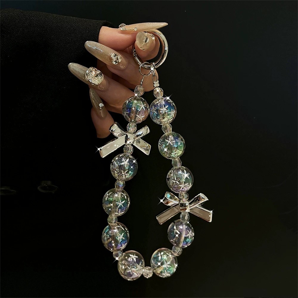 Sweet Candy Color Mobile Phone Chain Cute Bow Beaded Cellphone Pendant ...