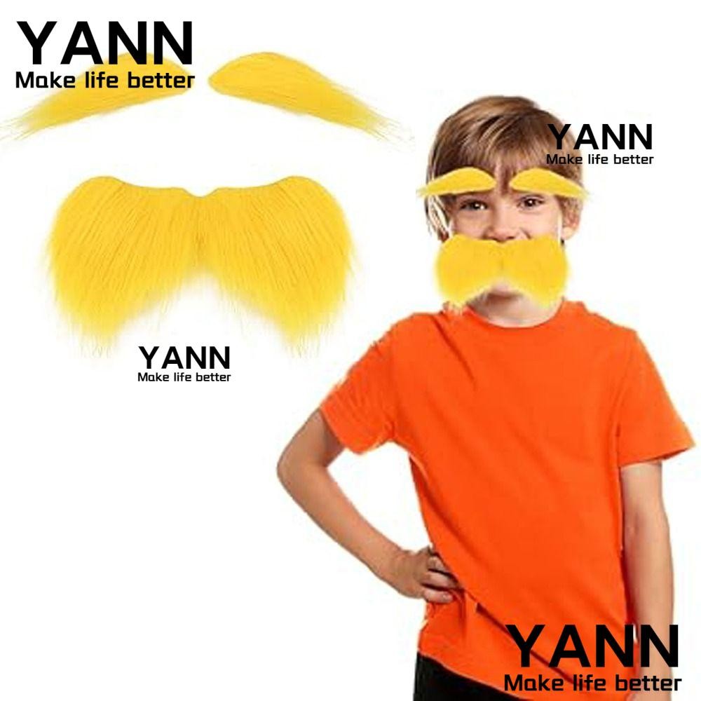 YANN1 Self Adhesive Fake Beard, Yellow Party Makeup Ball Eyebrows Set ...