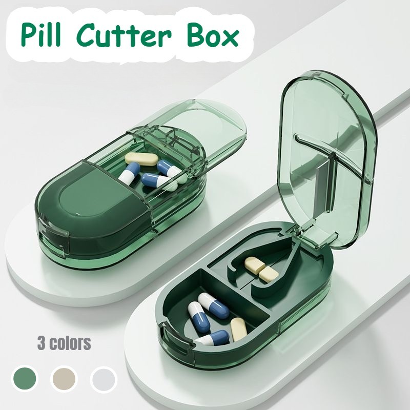 Medicine Cutter Storage Box Mini Two in One Drug Tablet Dustproof ...