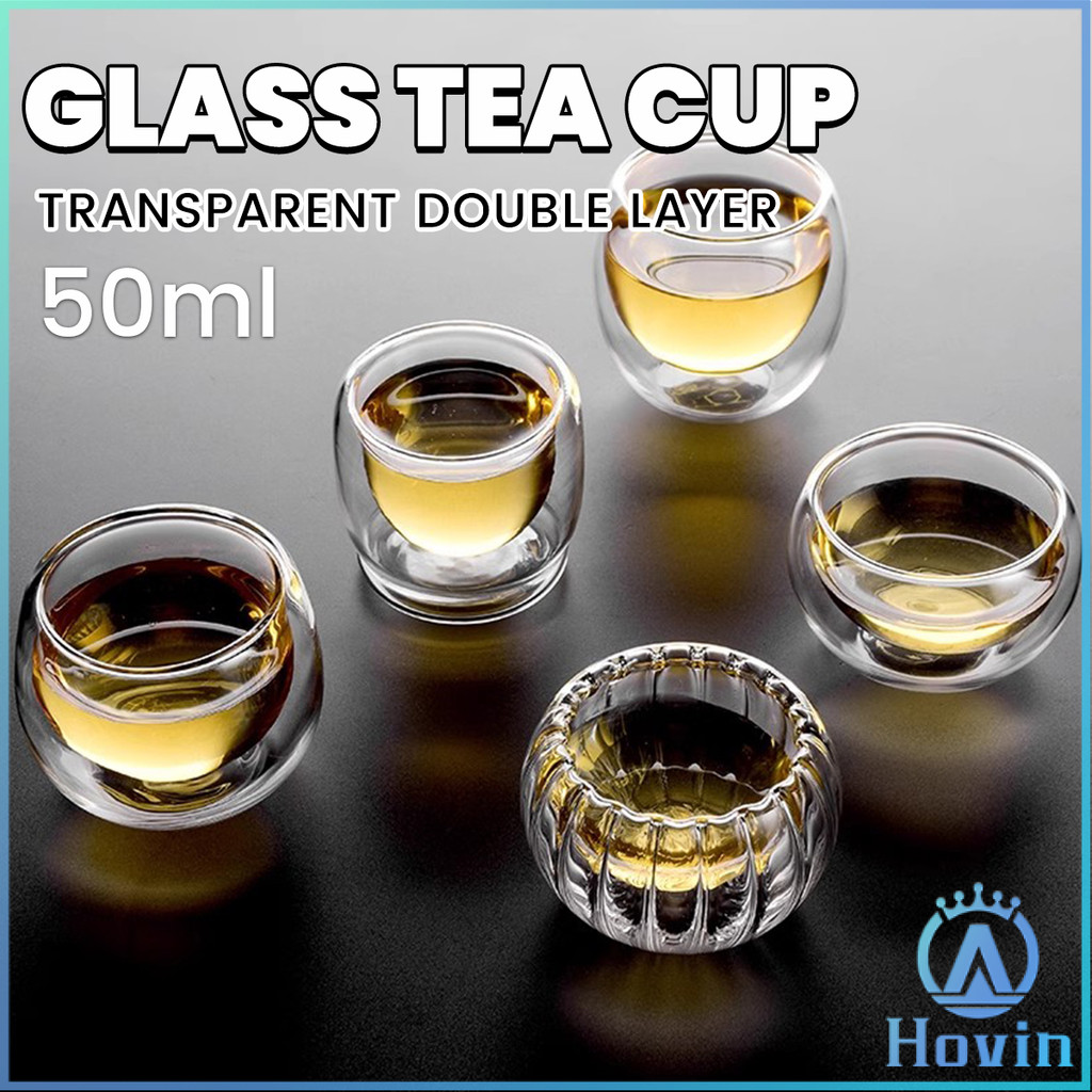 HOV 50ml Tea Cup Transparent Double Layer Small Tea Cup Thickened Glass ...