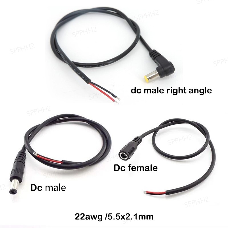 0.5/1m 2pin DC male female right angel 5.5x2.1MM 22AWG 3A 90 degree ...