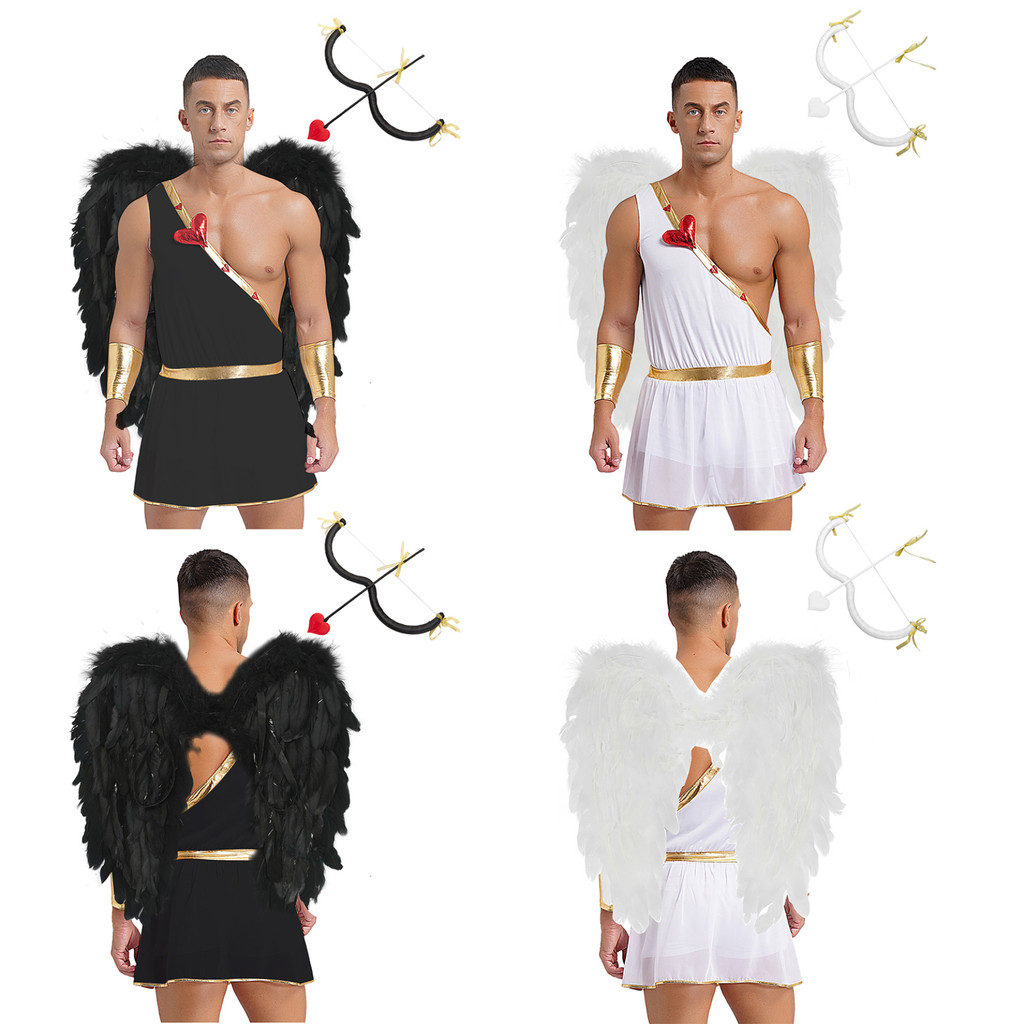 Men Valentine Cupid Cosplay Costume Heart-shaped One Shoulder Bodysuit ...
