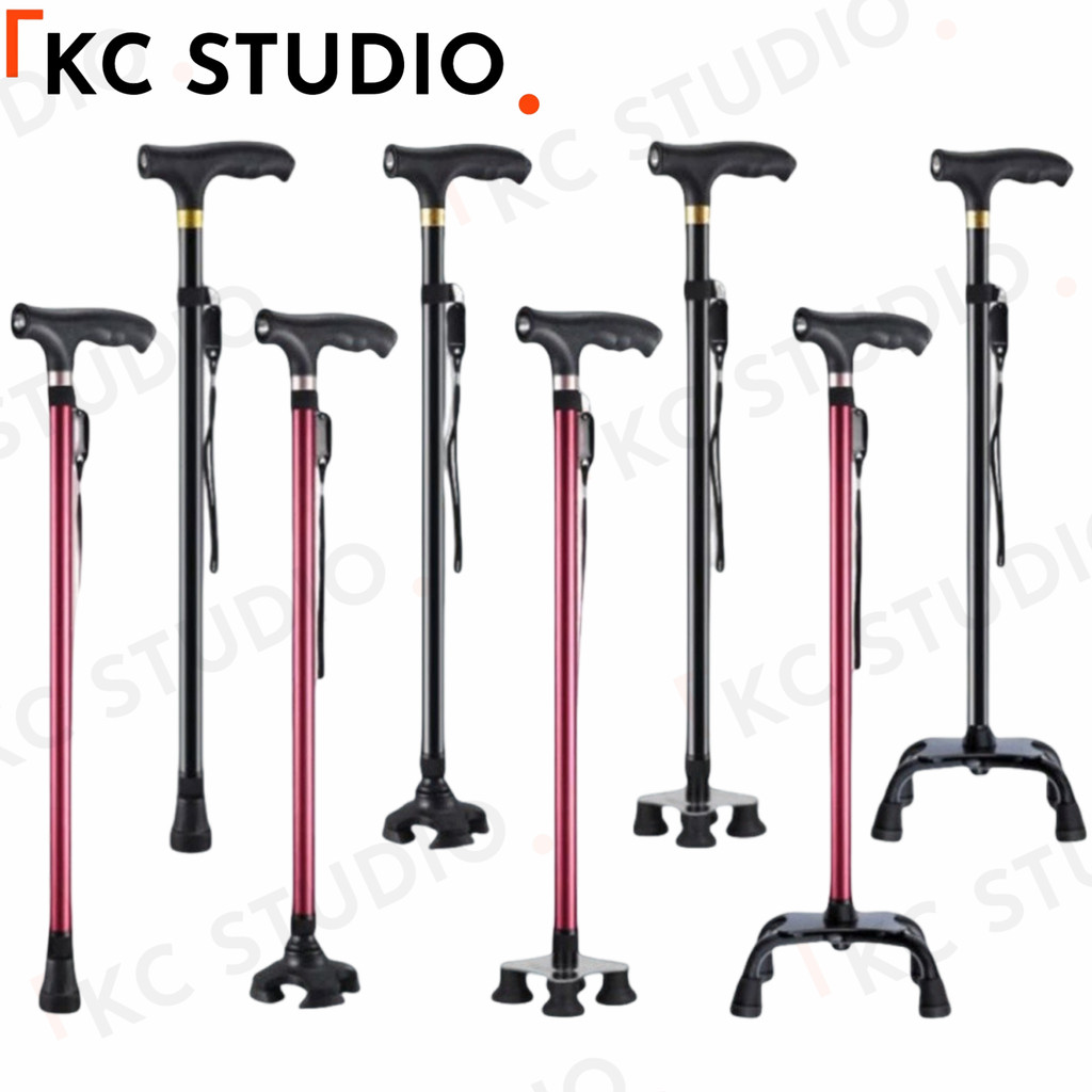 Aluminum Quad Cane Walking Cane with Led Lights Anti-skid T-handle Pole ...