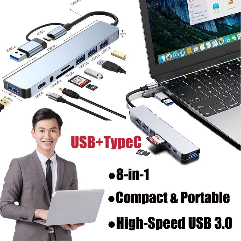 Multi-Port Adapter 8-in-1 Expander Dock Card Reader Plug and Play for ...