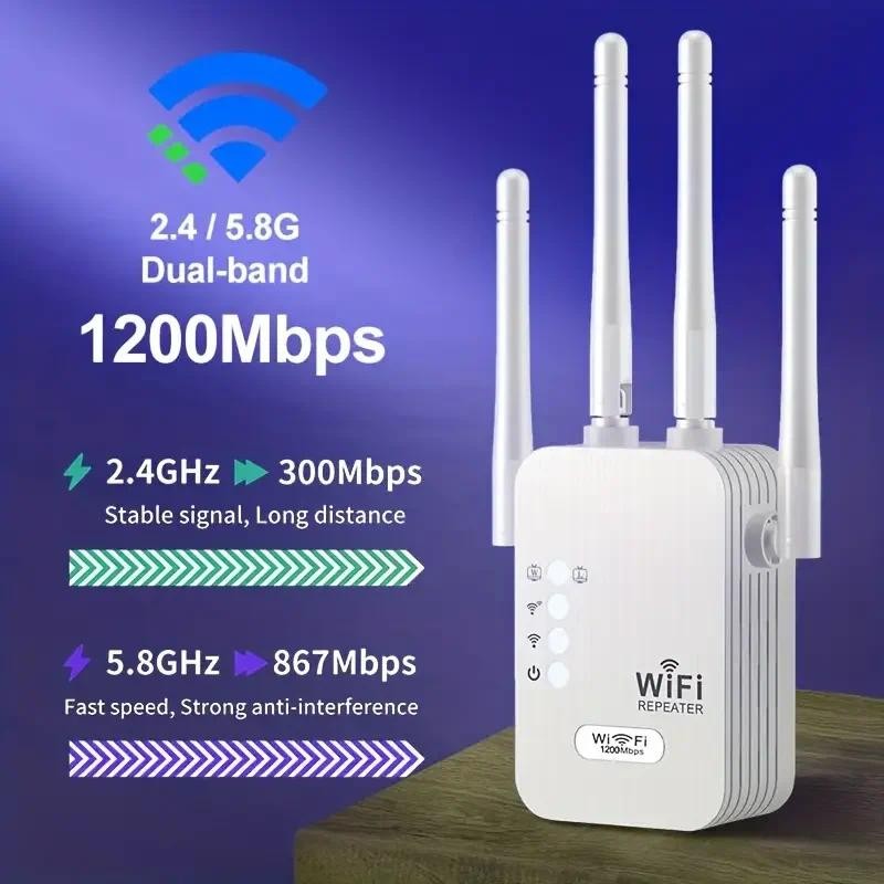 5Ghz WiFi Repeater 1200Mbps Router WiFi Extender Amplifier Dual Band 2.4G/5GHz Wi-Fi Signal ...